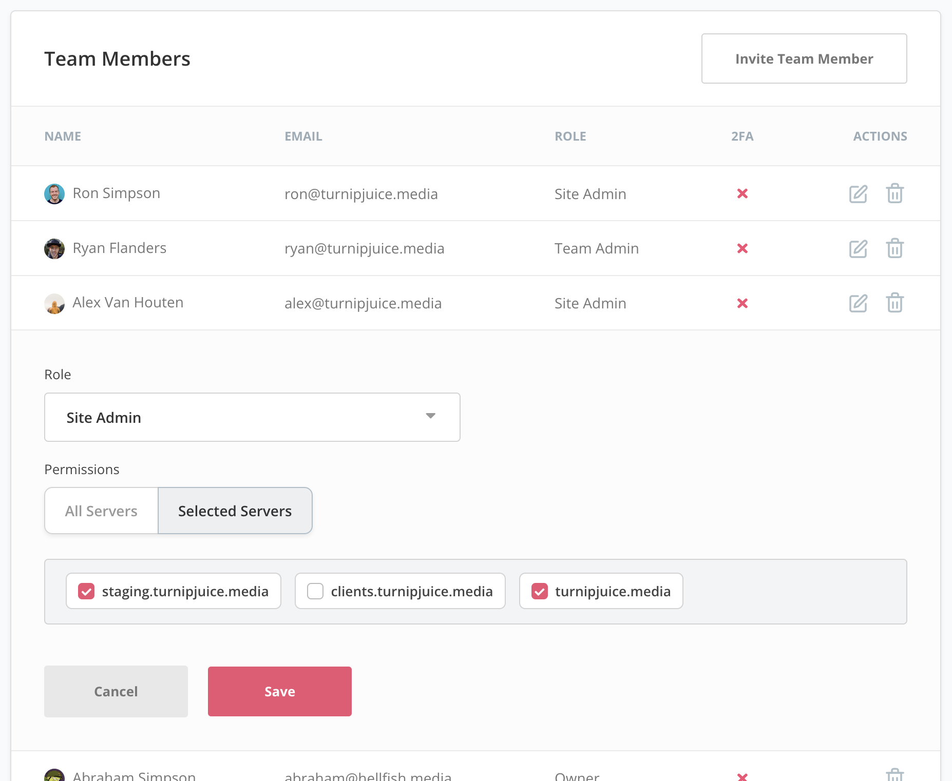 Limit team member access to specific servers - SpinupWP