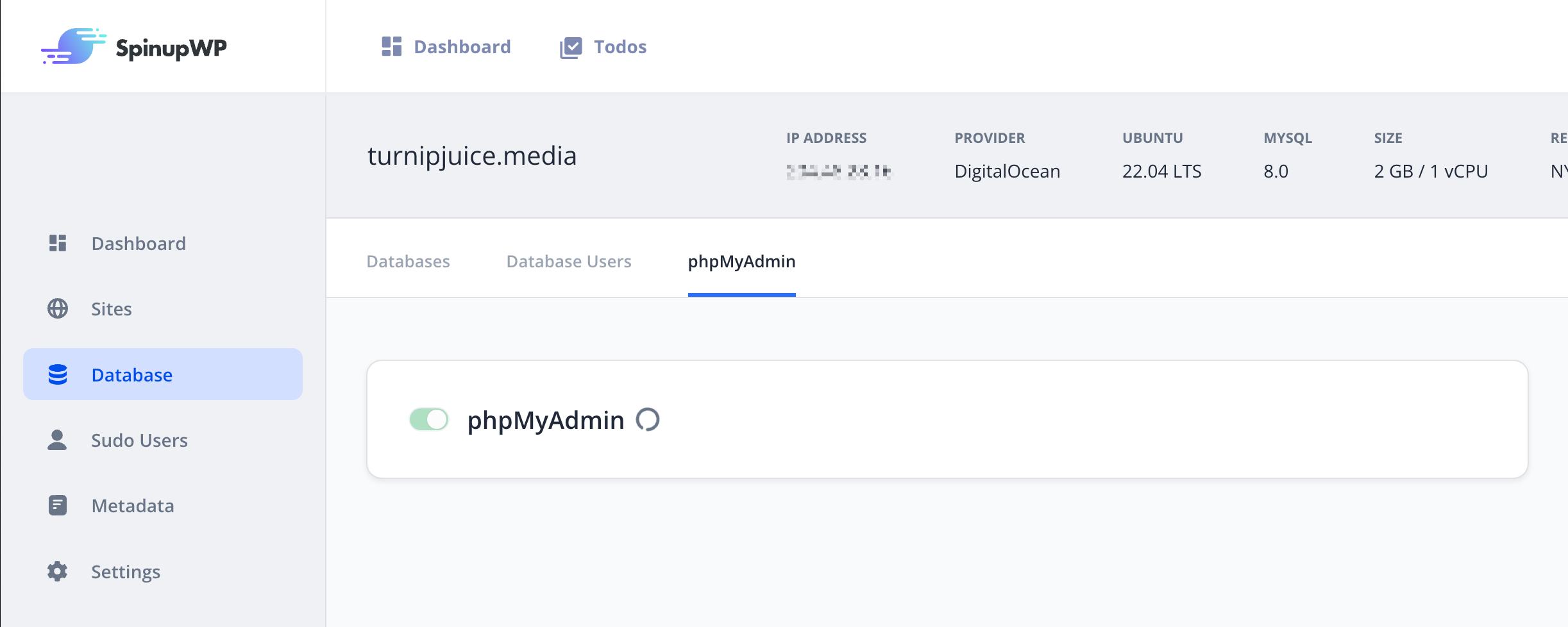 phpMyAdmin - SpinupWP