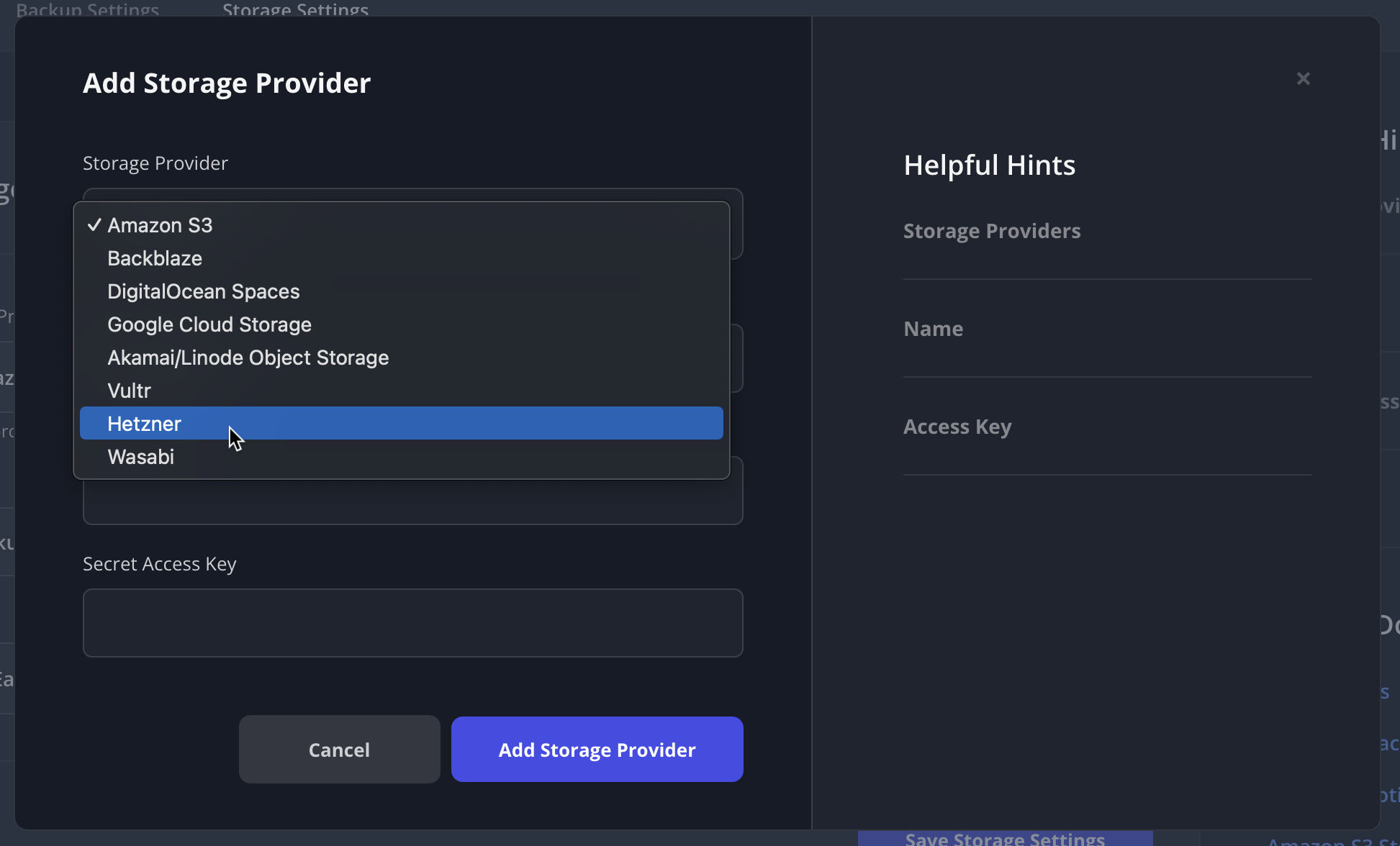 Hetzner backup storage provider - SpinupWP
