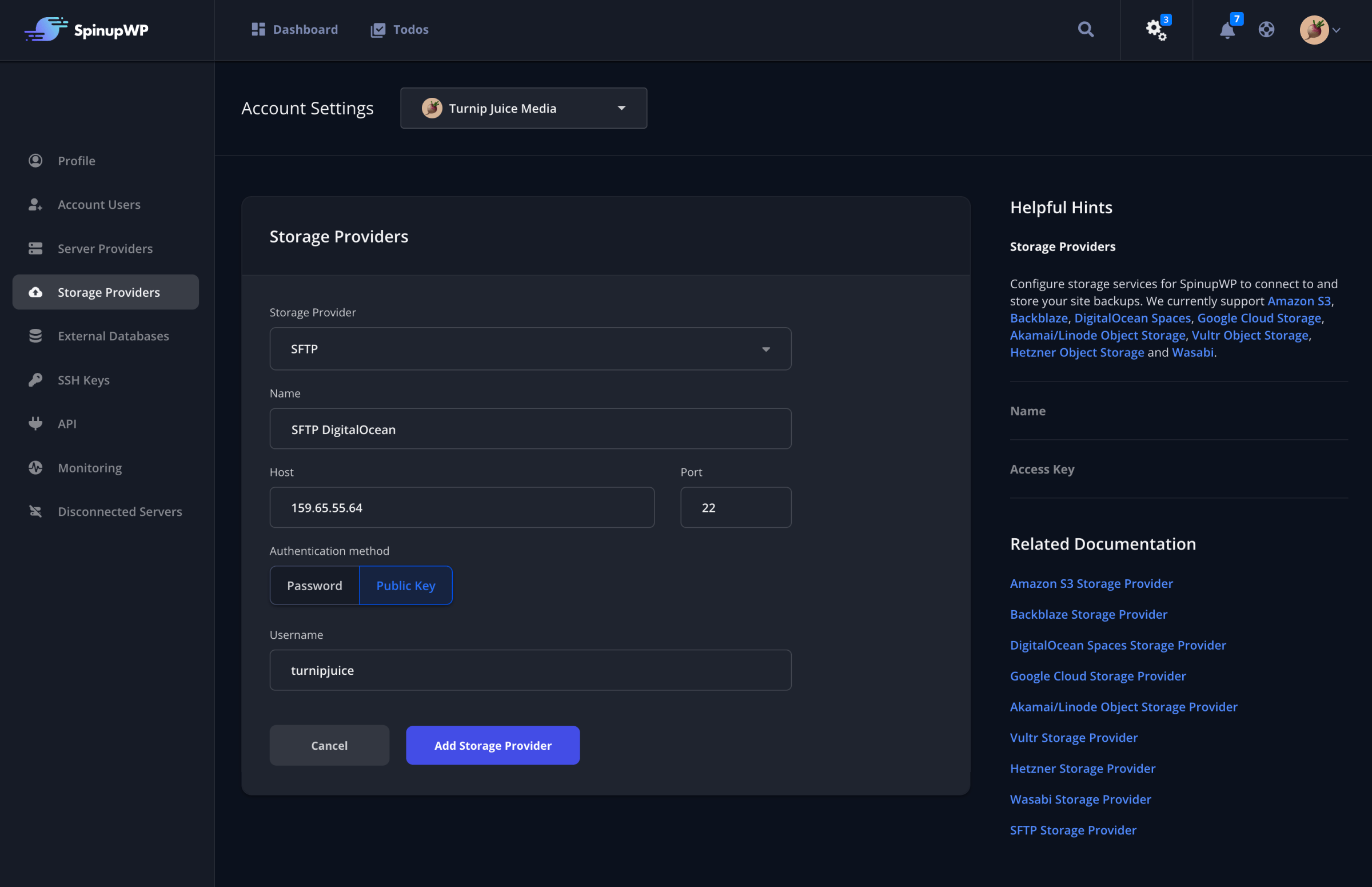 SFTP Storage Provider - SpinupWP