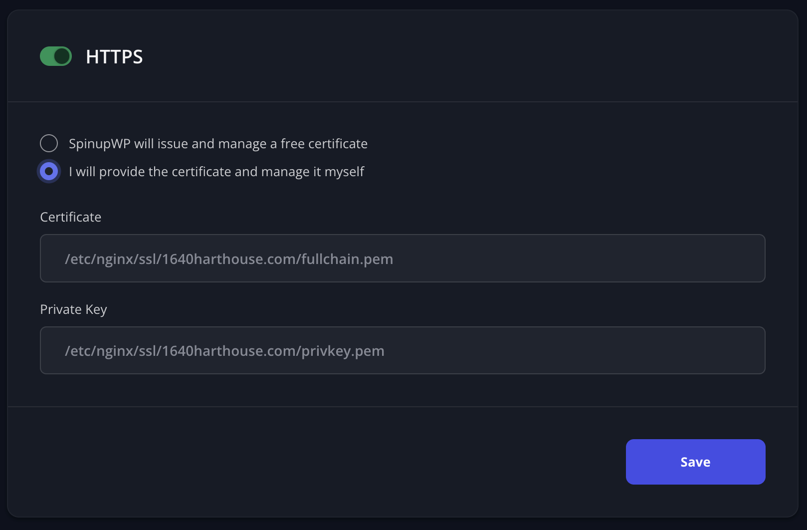 Copy and paste custom HTTPS certificates - SpinupWP